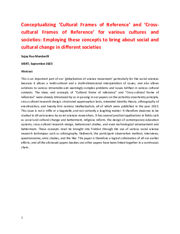 (PDF) Conceptualizing 'Cultural Frames of Reference' and 'Crosscultural ...
