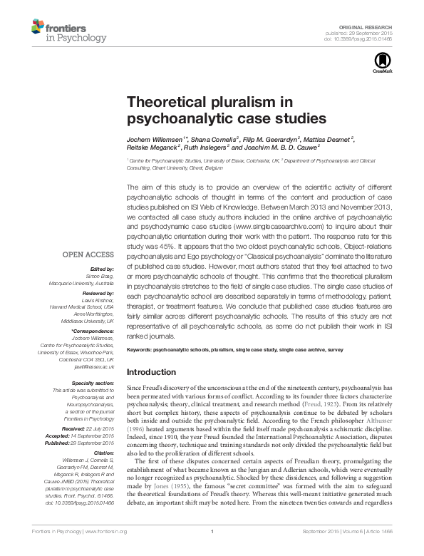 (PDF) Theoretical pluralism in psychoanalytic case studies