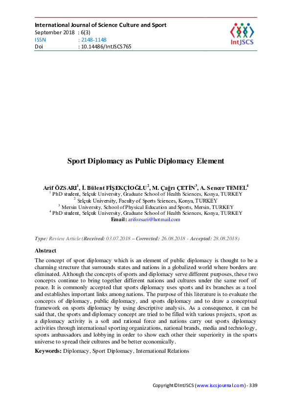 (PDF) Sport Diplomacy As Public Diplomacy Element