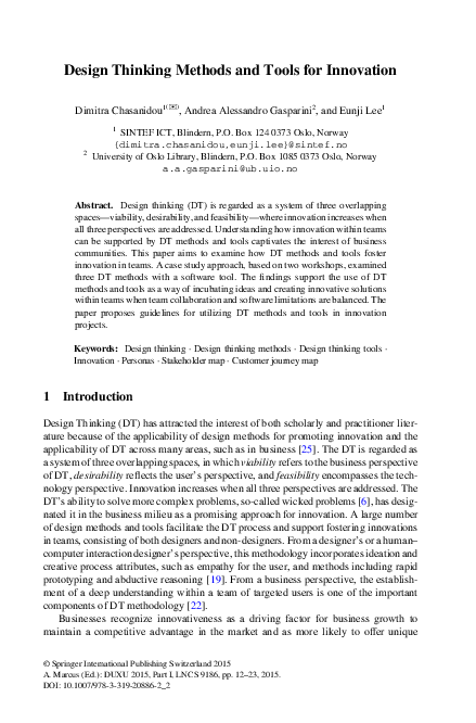 (PDF) Design Thinking Methods and Tools for Innovation