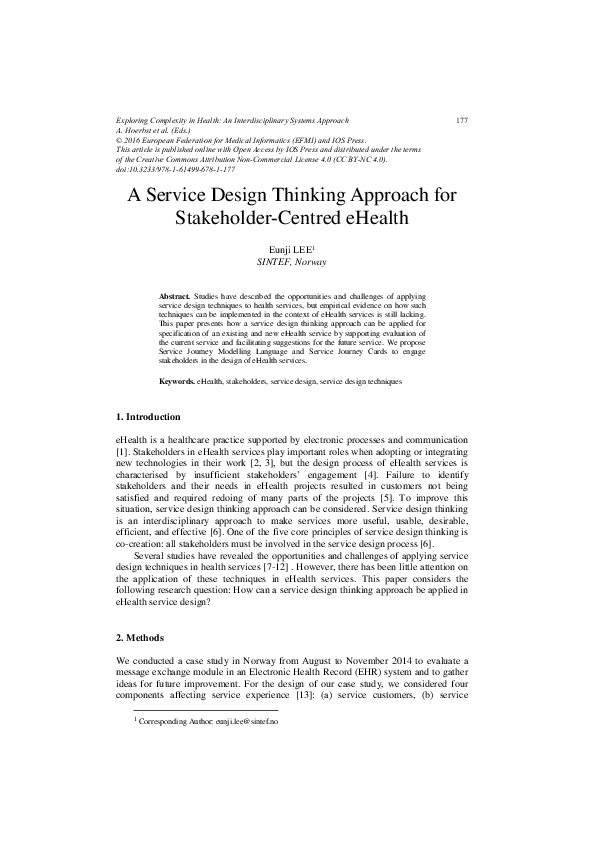 (PDF) A Service Design Thinking Approach for Stakeholder-Centred eHealth