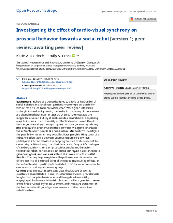 (PDF) Investigating the effect of cardio-visual synchrony on prosocial ...