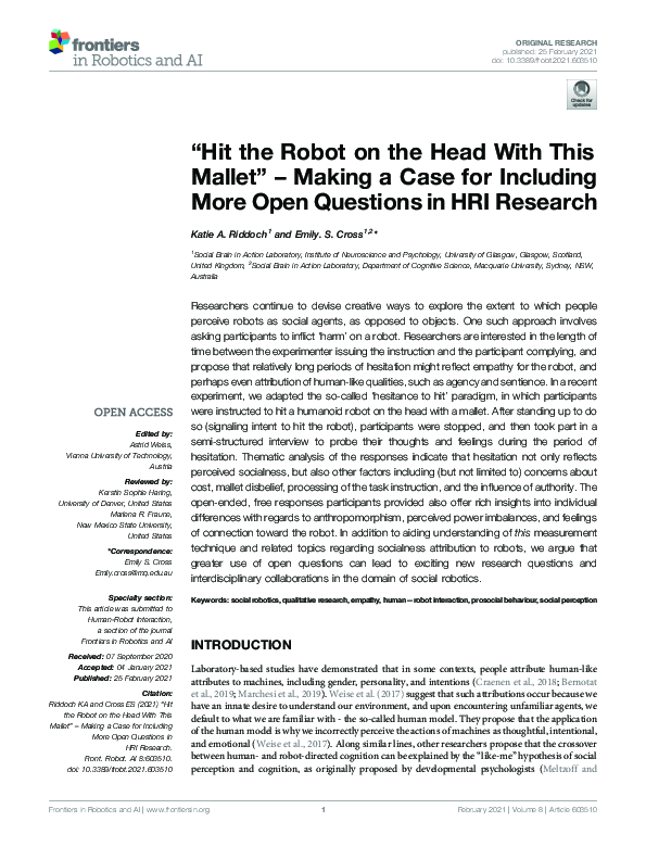 (PDF) “Hit the Robot on the Head… with this Mallet” – Making a Case for Including More Open ...