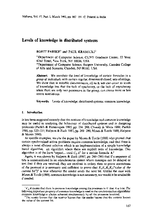 (PDF) Levels of knowledge in distributed systems