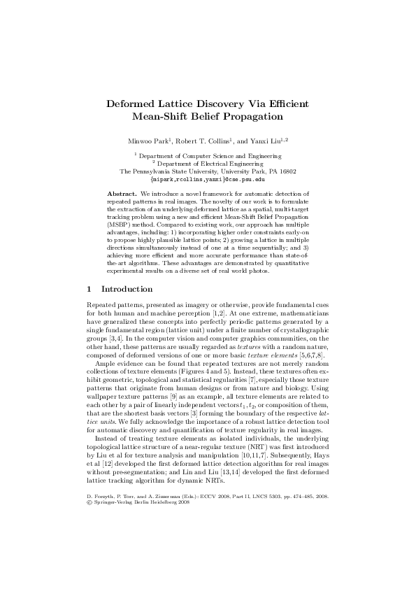 (PDF) Deformed Lattice Discovery Via Efficient Mean-Shift Belief Propagation