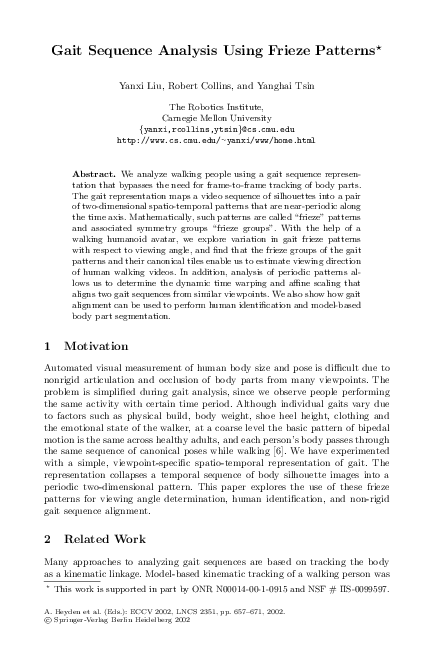 (PDF) Gait Sequence Analysis Using Frieze Patterns | Yanxi Liu - Academia.edu