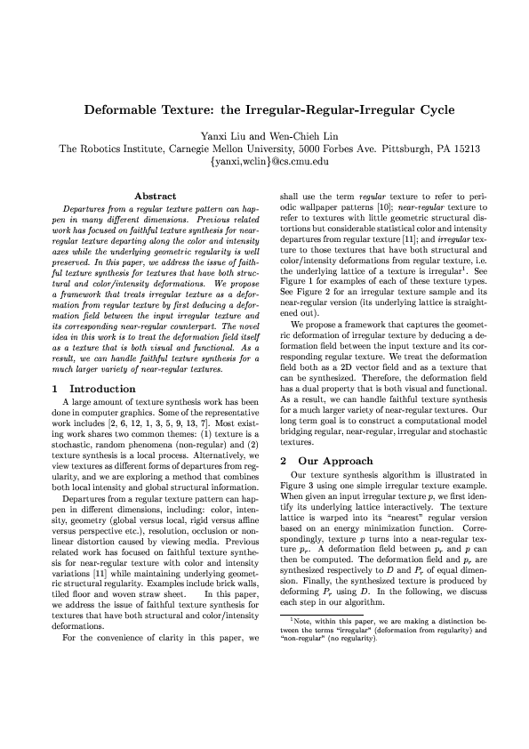 (PDF) Deformable texture : the irregular-regular-irregular cycle