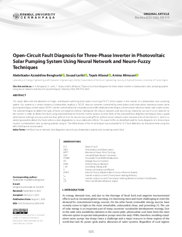 Pdf Open Circuit Fault Diagnosis For Three Phase Inverter In Photovoltaic Solar Pumping System