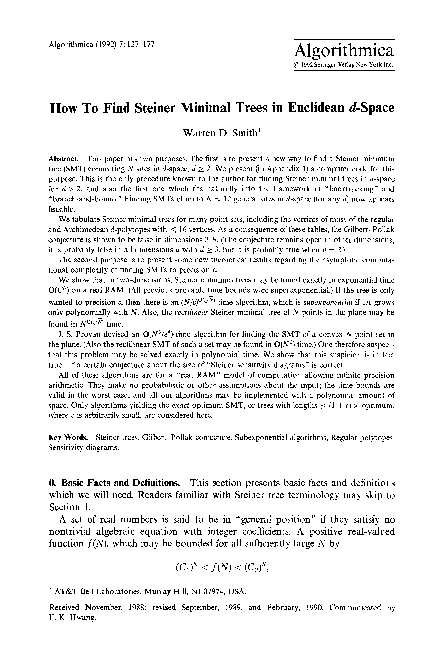 (PDF) How to find Steiner minimal trees in euclideand-space