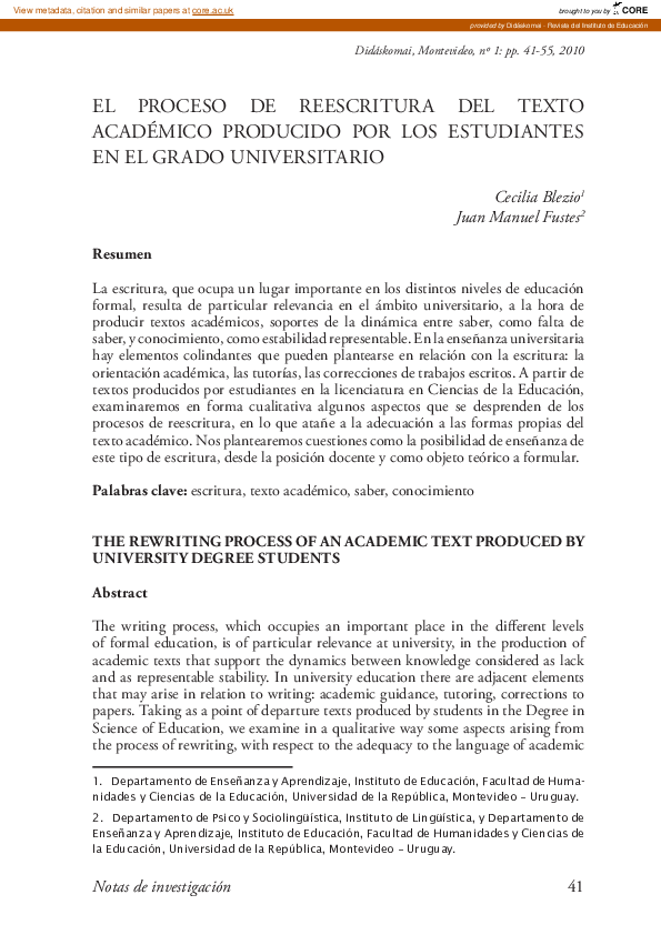 (PDF) El Proceso De Reescritura Del Texto Académico Producido Por Los ...