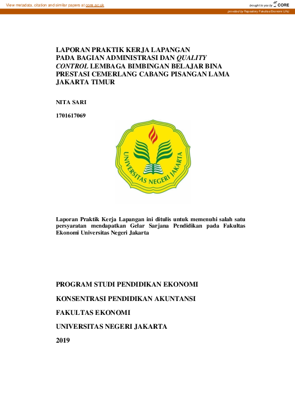 (PDF) Laporan Praktik Kerja Lapangan Pada Bagian Administrasi Dan Quality Control Lembaga ...