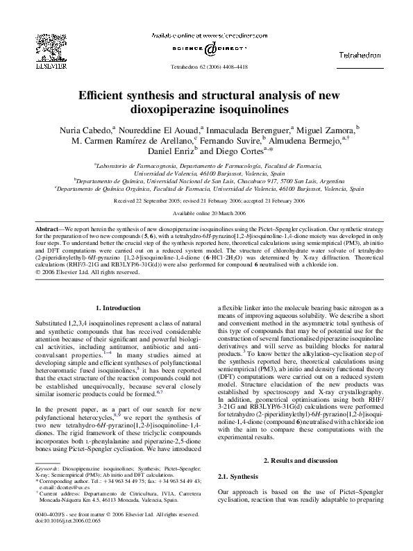 (PDF) Synthesis and Analysis of Dioxopiperazine Isoquinolines