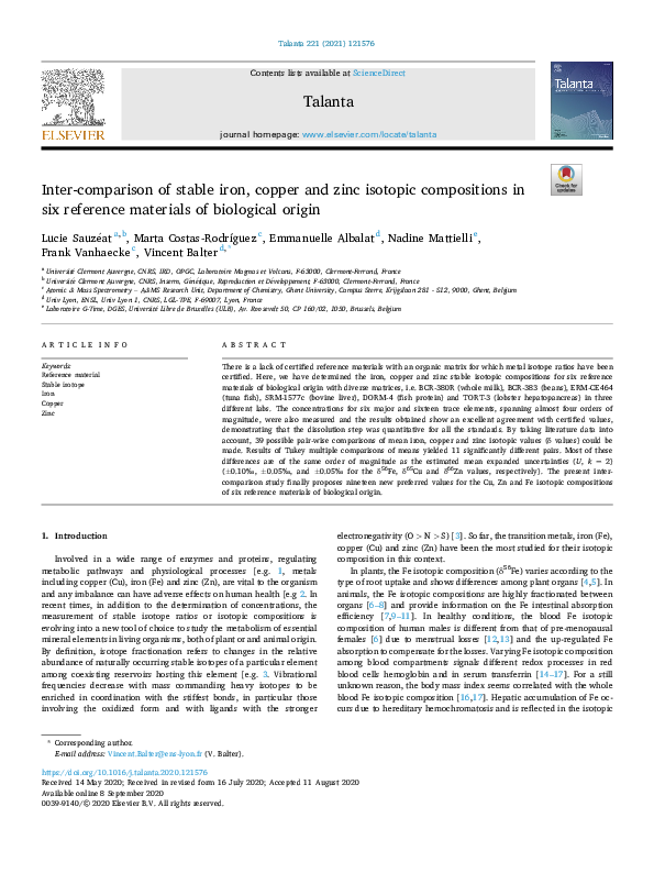 (PDF) Inter-comparison of stable iron, copper and zinc isotopic ...