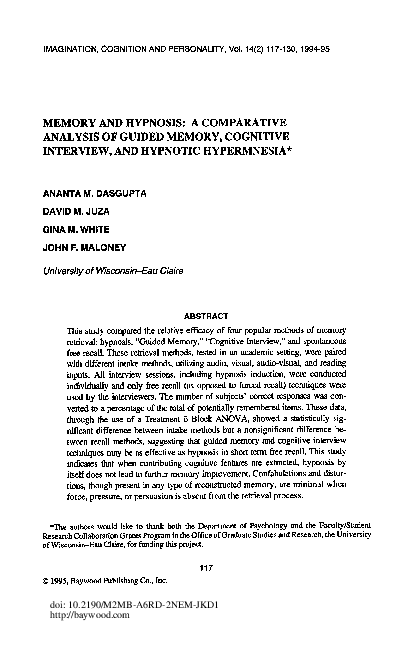 (PDF) Memory and Hypnosis: A Comparative Analysis of Guided Memory ...
