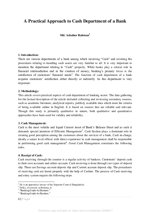 (PDF) A Practical Approach to Cash Department of a Bank