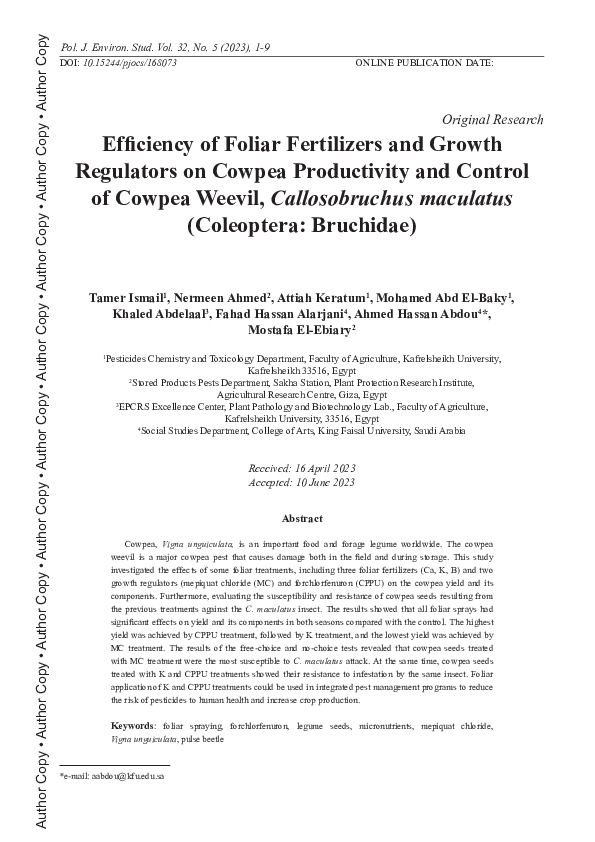 (PDF) Efficiency of Foliar Fertilizers and Growth Regulators on Cowpea ...