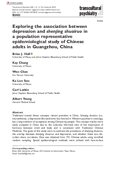 (PDF) Exploring the association between depression and shenjing ...