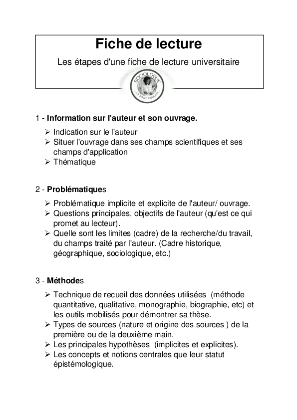 (PDF) Fiche de lecture universitaire