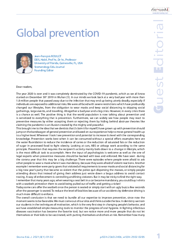 (PDF) Global Prevention | Jean-françois Roulet - Academia.edu