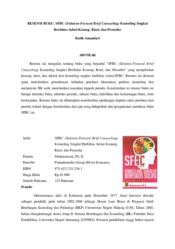 (DOC) RESENSI BUKU: SFBC (Solution-Focused Brief Counseling) Konseling Singkat Berfokus Solusi ...