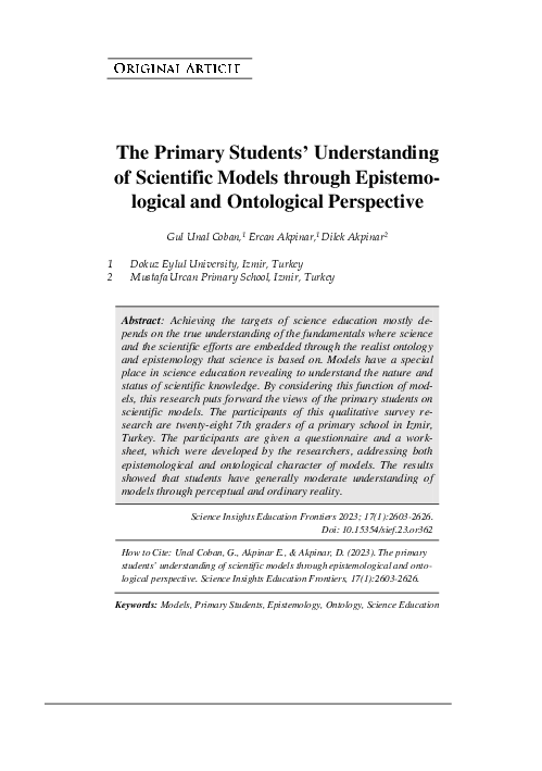(PDF) The Primary Students’ Understanding of Scientific Models through ...