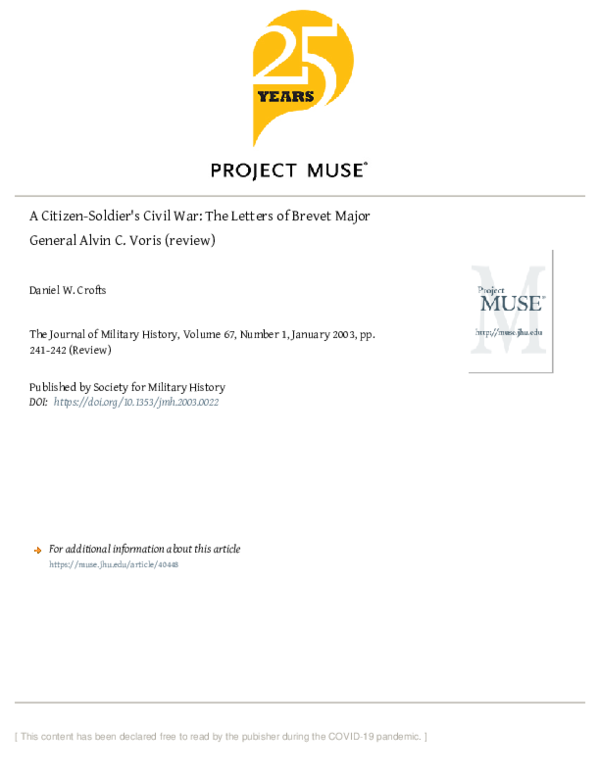 (PDF) A Citizen-Soldier's Civil War: The Letters of Brevet Major ...
