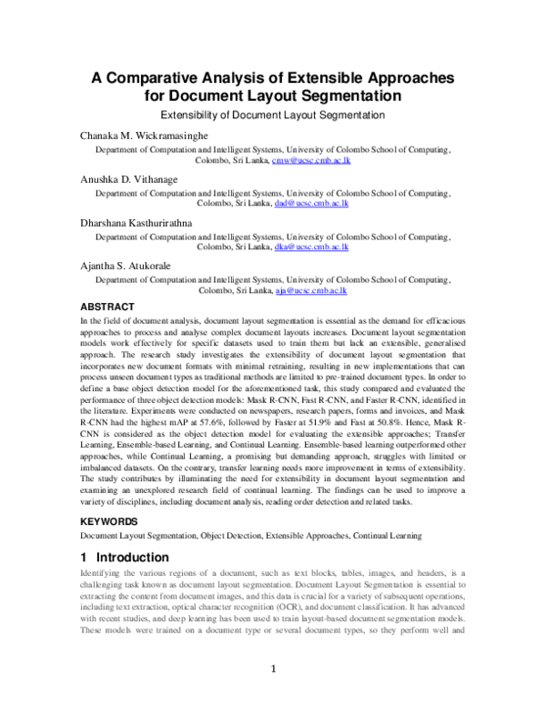 (PDF) A Comparative Analysis of Extensible Approaches for Document Layout Segmentation