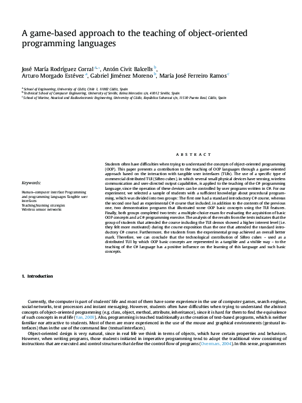 Pdf A Game Based Approach To The Teaching Of Object Oriented Programming Languages
