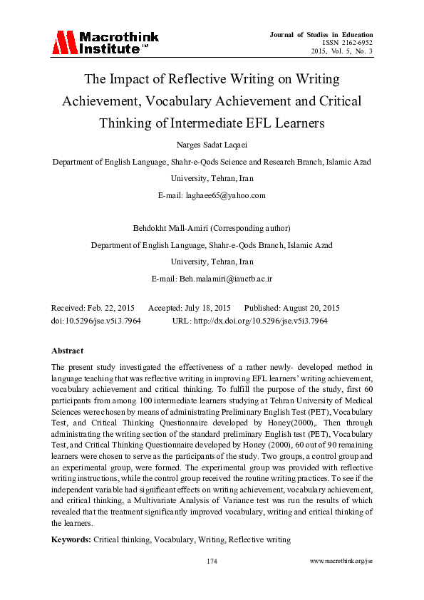 (PDF) The Impact of Reflective Writing on Writing Achievement ...