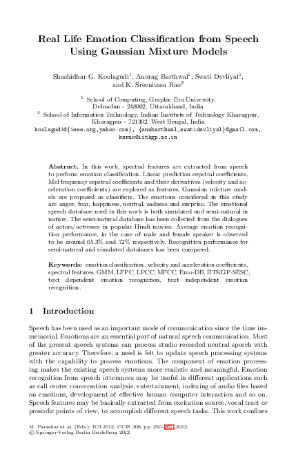 (PDF) Real Life Emotion Classification from Speech Using Gaussian Mixture Models