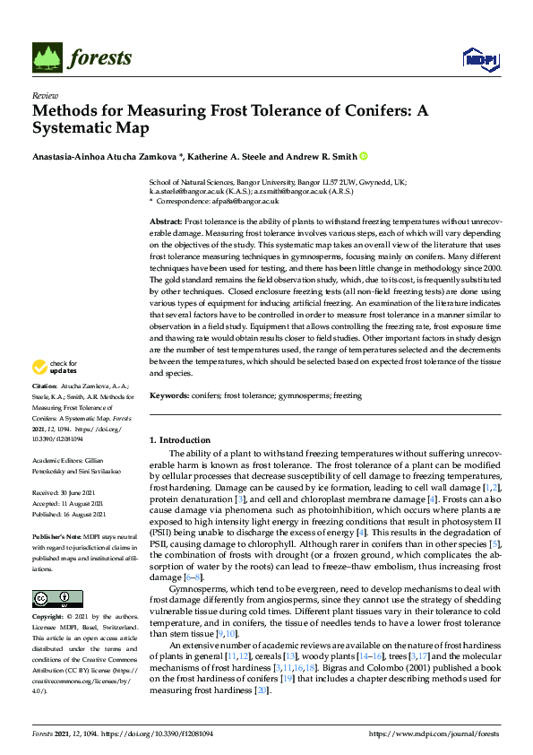 (PDF) Methods for Measuring Frost Tolerance of Conifers: A Systematic Map