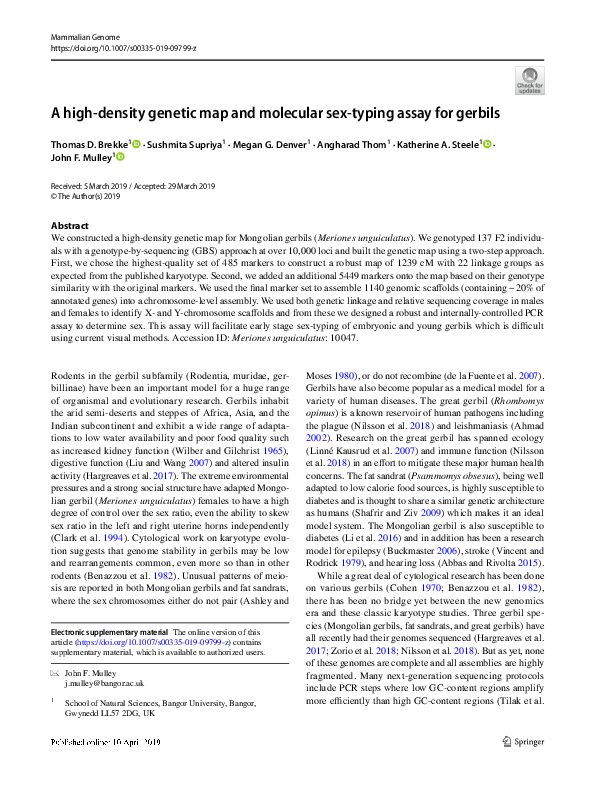 (PDF) A high-density genetic map and molecular sex-typing assay for gerbils