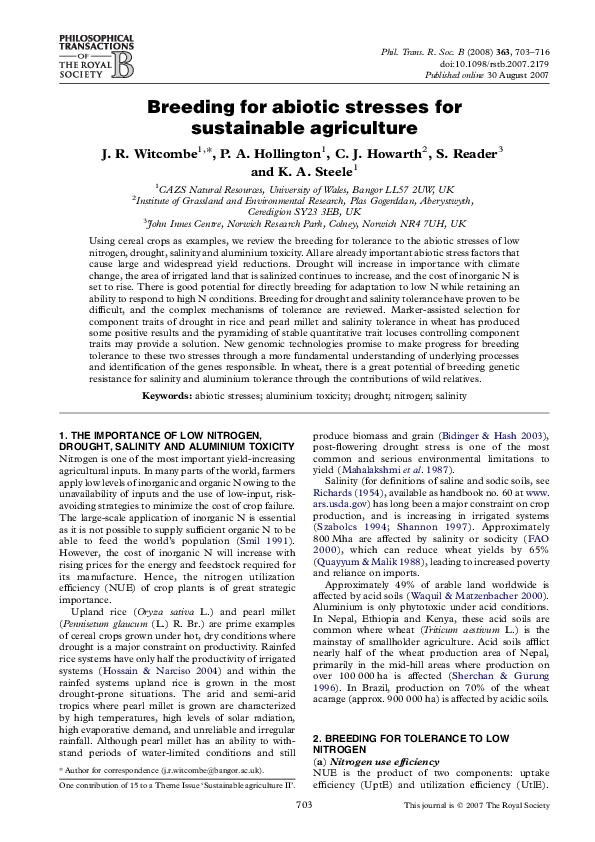 (PDF) Breeding for abiotic stresses for sustainable agriculture