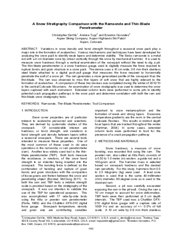 (PDF) A Snow Stratigraphy Comparison with the Ramsonde and Thin-Blade ...