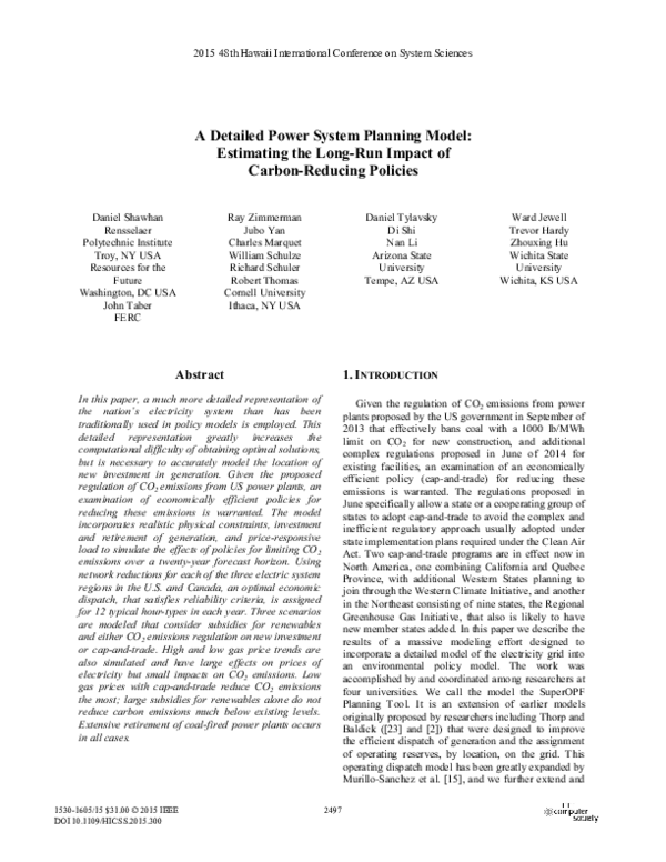Pdf A Detailed Power System Planning Model Estimating The Long Run Impact Of Carbon Reducing 