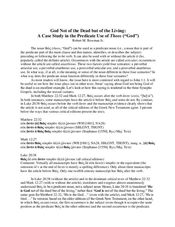 (PDF) God Not of the Dead but of the Living: A Case Study in the ...