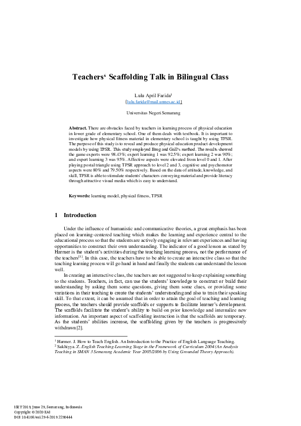 (PDF) Teachers‘ Scaffolding Talk in Bilingual Class