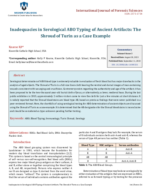 (PDF) Inadequacies in Serological ABO Typing of Ancient Artifacts: The ...