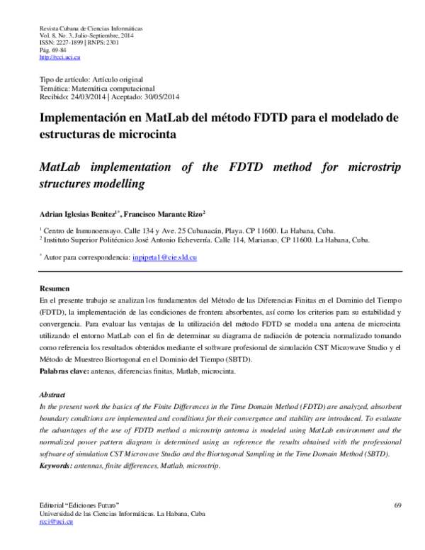 (PDF) Implementación en MatLab del método FDTD para el modelado de estructuras de microcinta