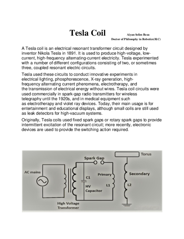 (PDF) The Tesla Coil Model