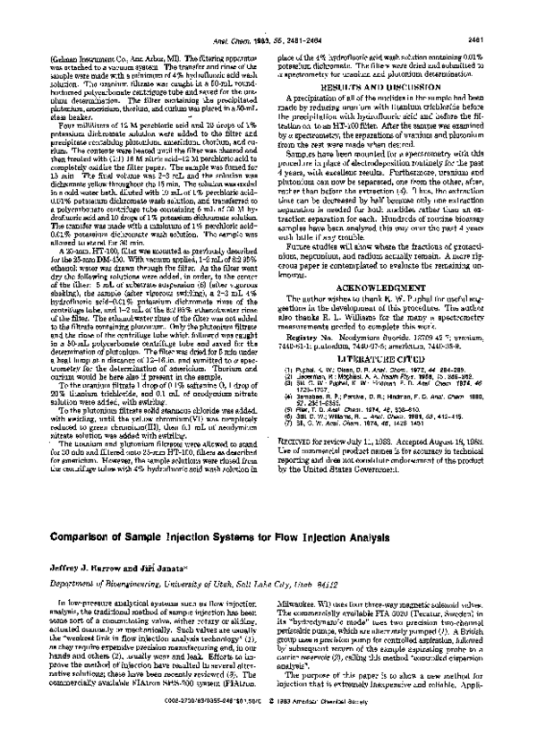 Pdf Comparison Of Sample Injection Systems For Flow Injection Analysis