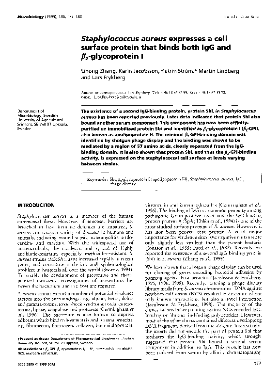 (PDF) Staphylococcus aureus expresses a cell surface protein that binds ...