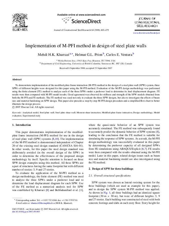 (PDF) Implementation of M-PFI method in design of steel plate walls