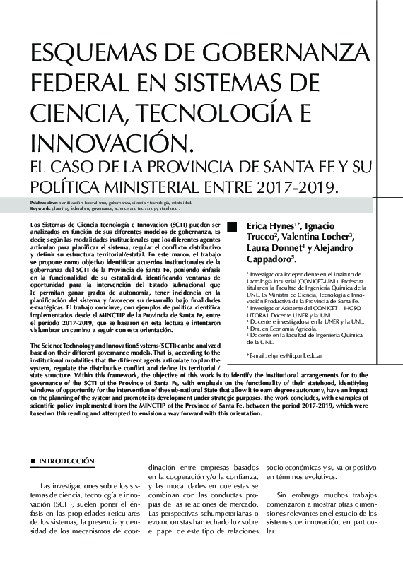 (PDF) Esquemas de gobernanza federal en sistemas de ciencia, tecnología e innovación: El caso de ...