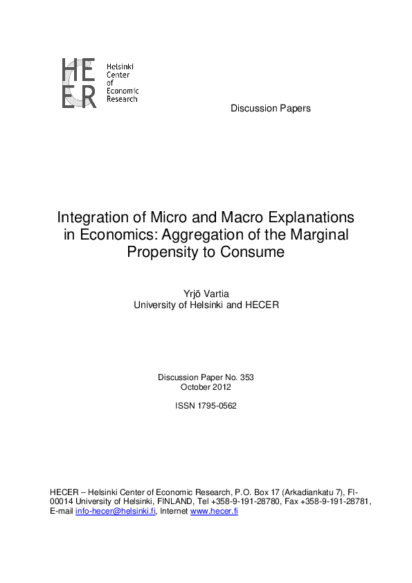 (PDF) Integration of Micro and Macro Explanations in Economics ...