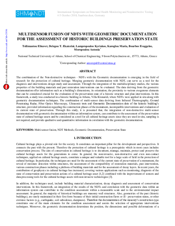 (PDF) Multisensor Fusion of NDTs with Geometric Documentation for the Assessment of Historic ...
