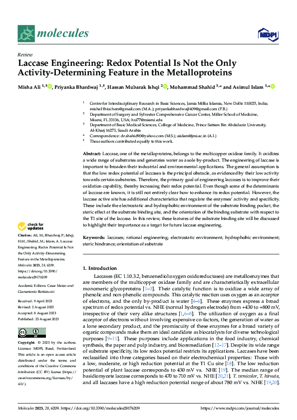 (PDF) Laccase Engineering: Redox Potential Is Not the Only Activity-Determining Feature in the ...