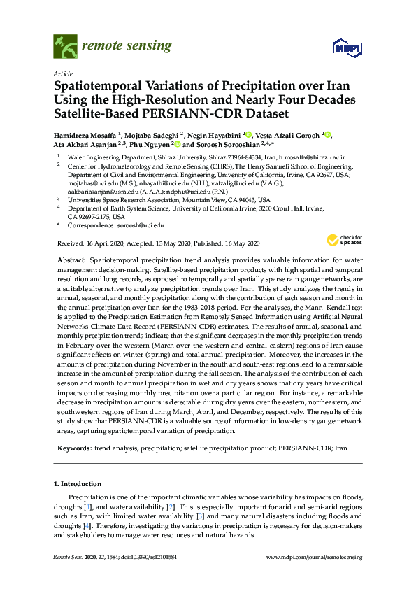 (PDF) Spatiotemporal Variations of Precipitation over Iran Using the High-Resolution and Nearly ...