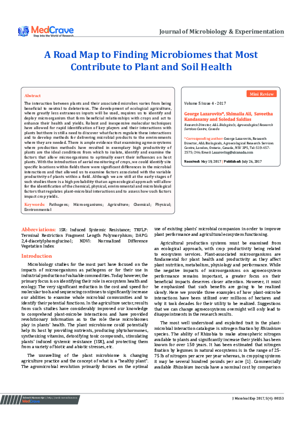 (PDF) A Road Map to Finding Microbiomes that Most Contribute to Plant ...