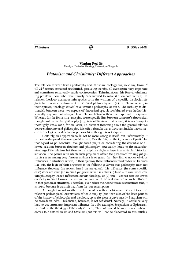 (PDF) Platonism and Christianity: Different Approaches